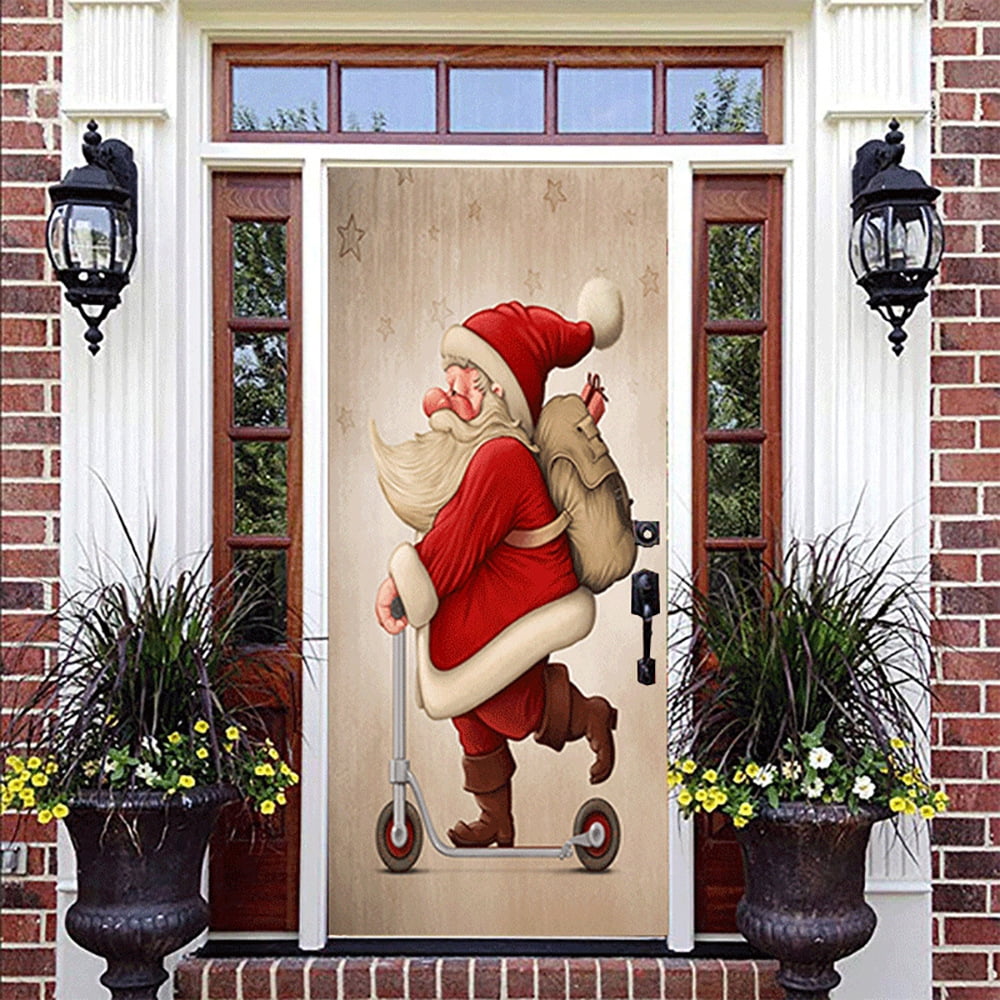 Santa Door CoverStickers, Modern Art 3D Christmas Door Mural Sticker ...