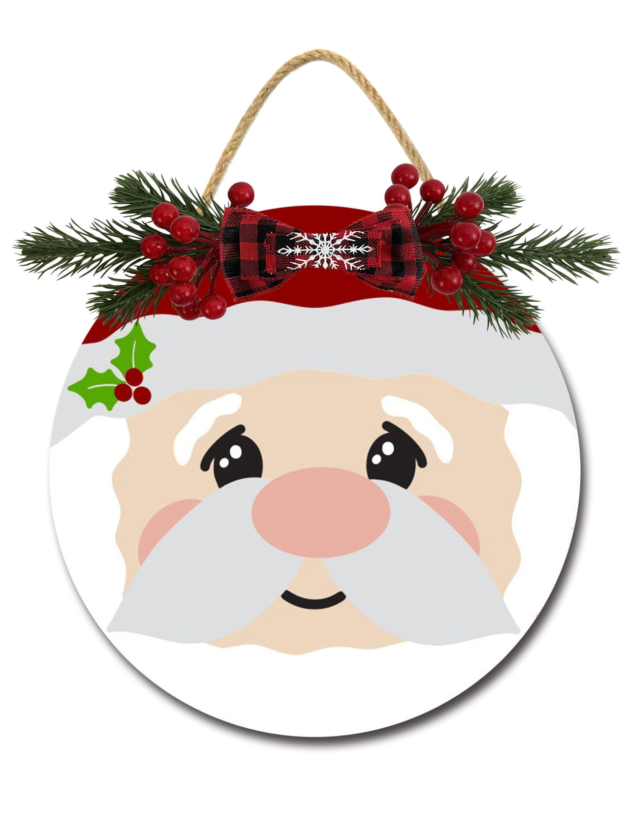 Santa Door Sign Home Decor Round Wood Wreaths Wall Hanging Sign ...