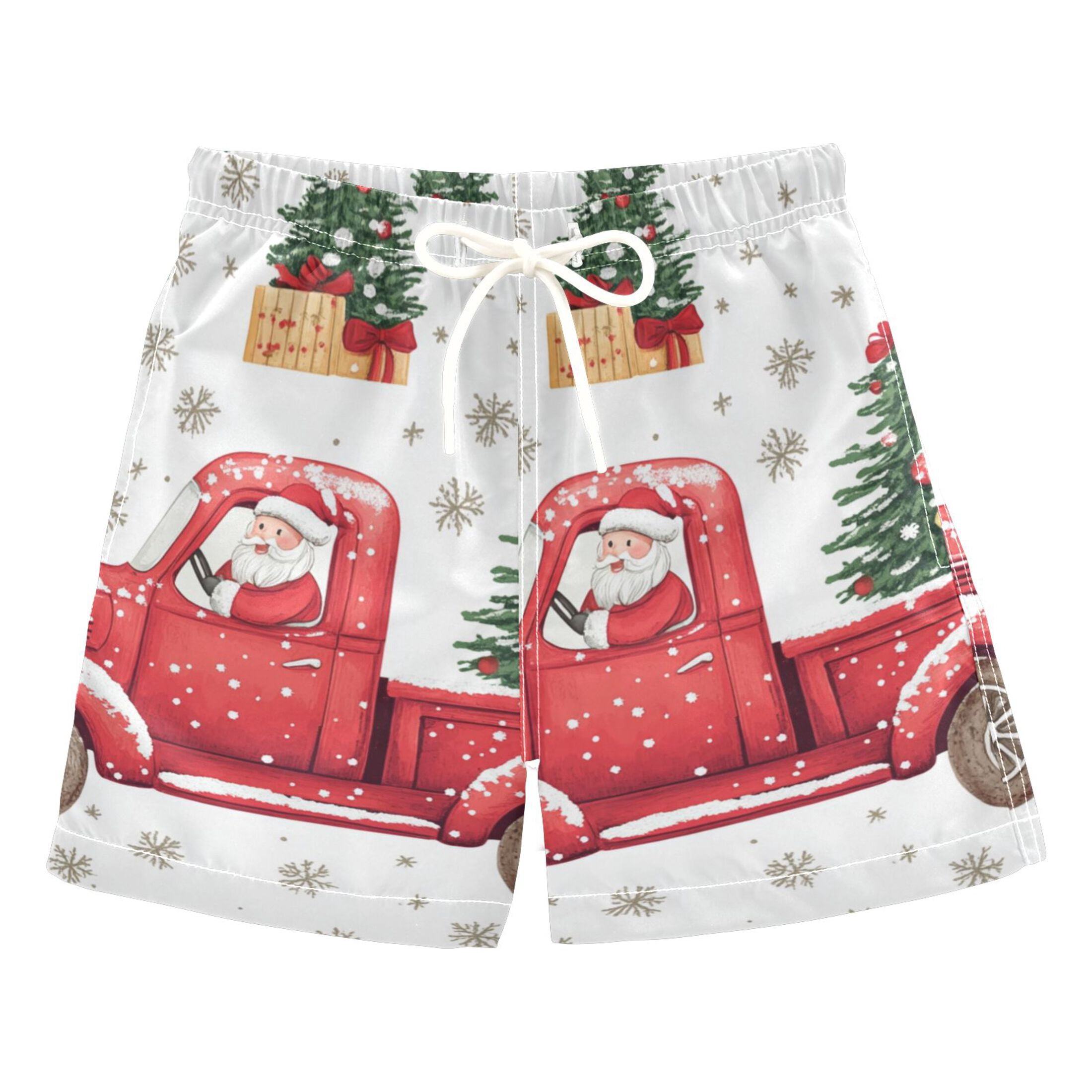 Santa Driving Car with Christmas Trees Snow Boys' Swim Trunks Board ...