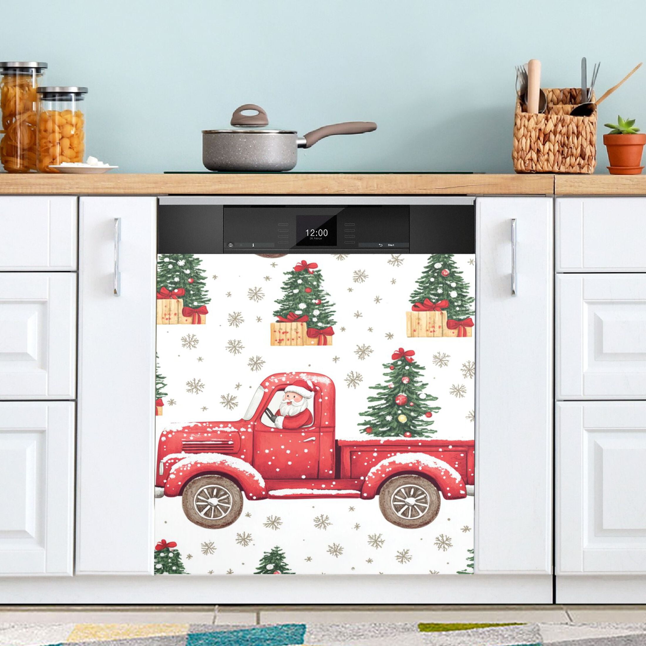 Santa Driving Car with Christmas Trees Snow Dishwasher Magnet ...
