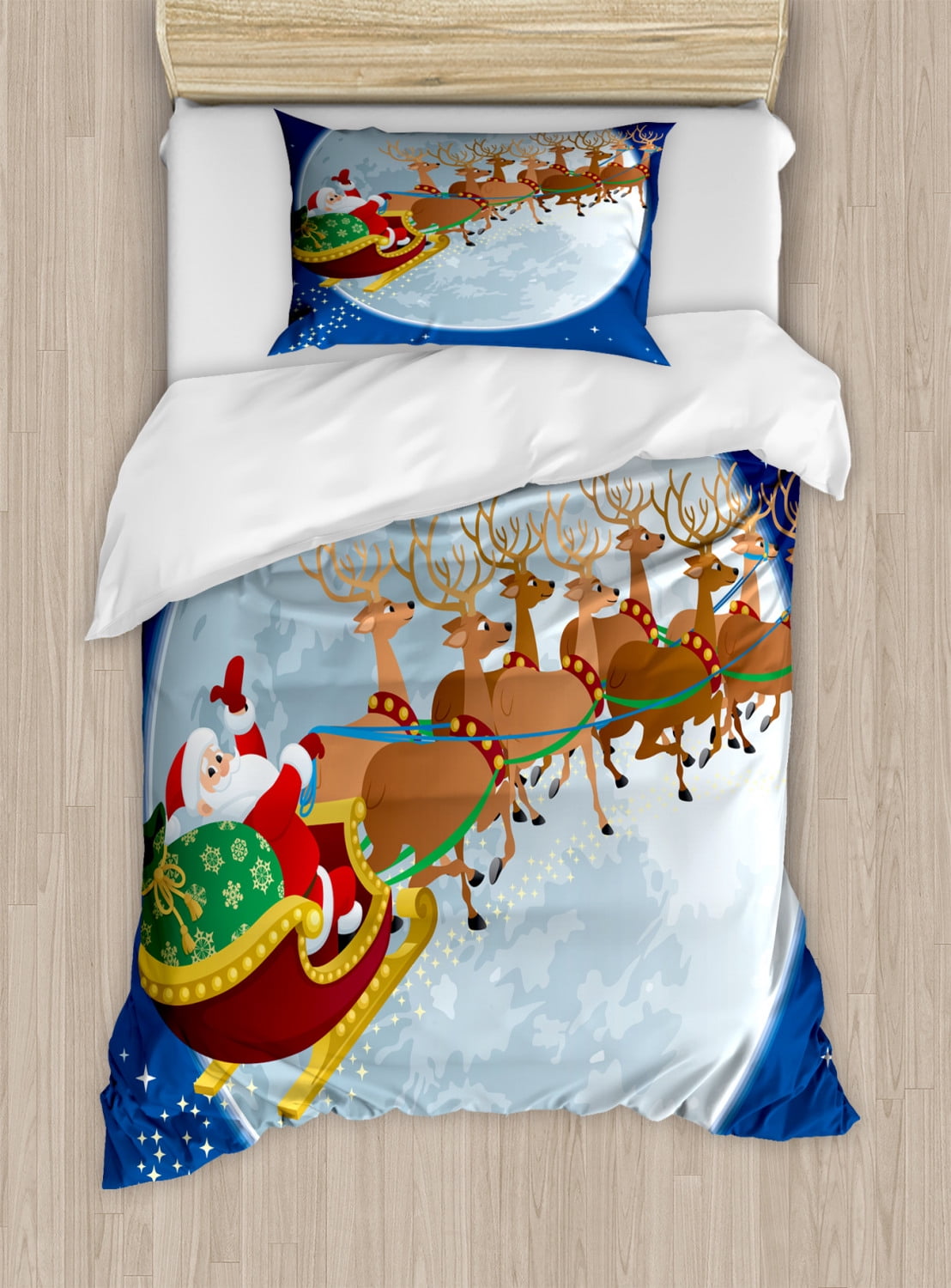 Santa Duvet Cover Set Twin Size, Fantastic Christmas Night Scenery with ...