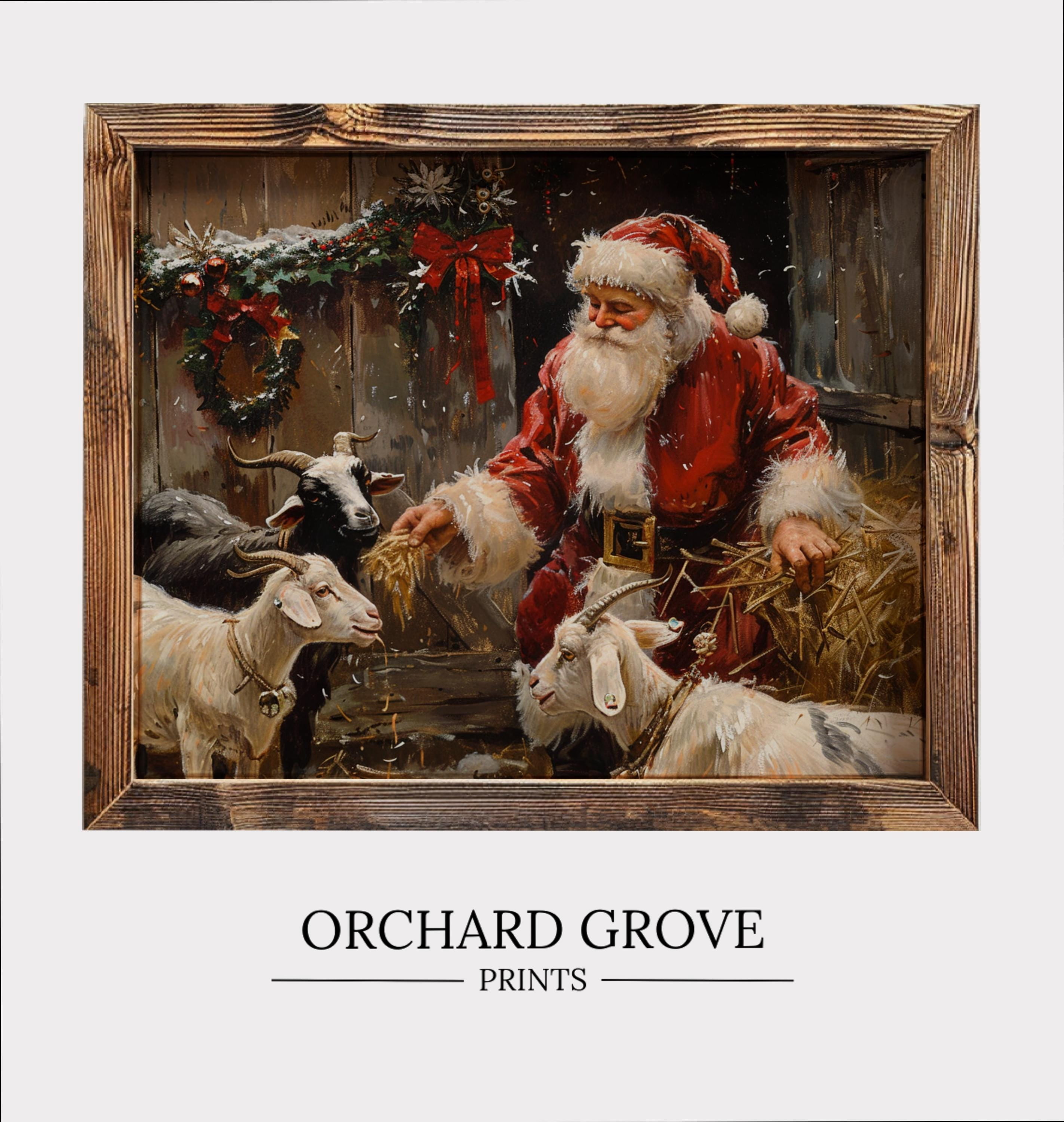 Santa Farm Print Santa Goat Goat Kristmas Art Cute Goat Festive Animal ...