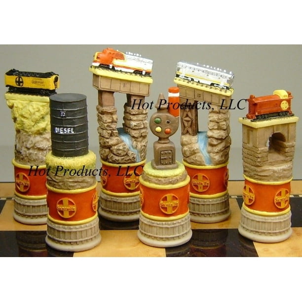 Santa Fe Railway Trains Steam vs Diesel Train Men Chess Set - NO Board ...