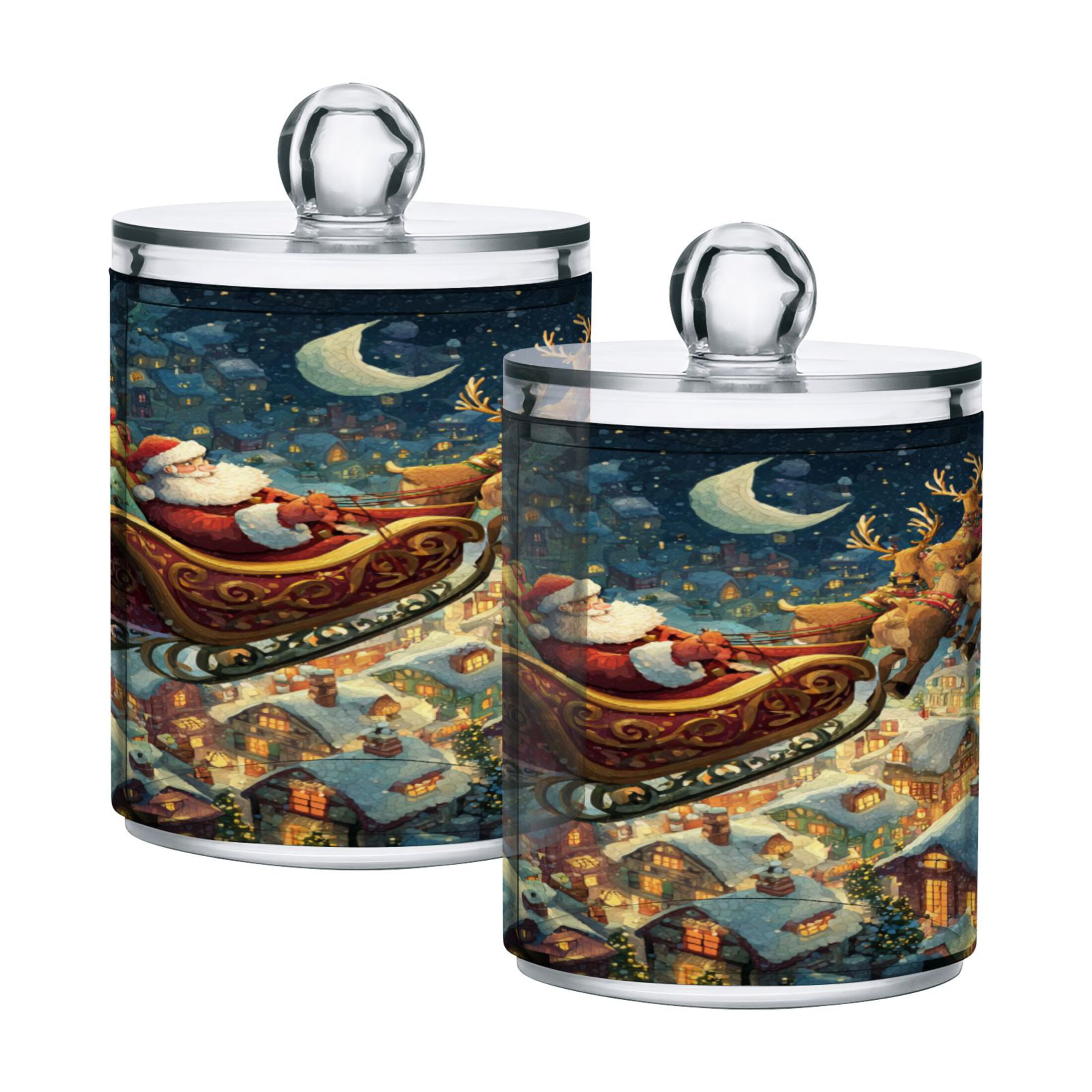 Santa Flying over Christmas Village Translucent Plastic Cans Storage ...