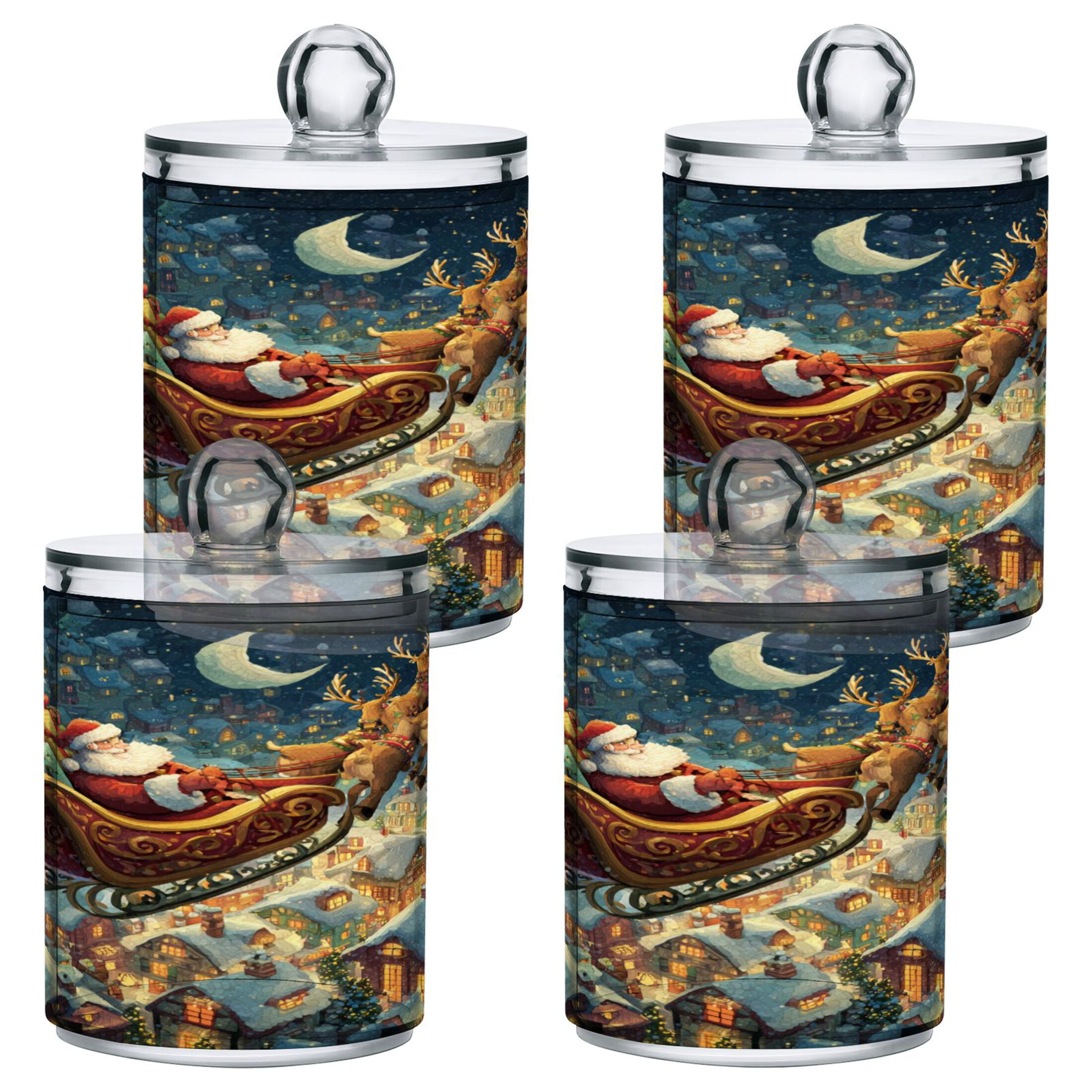 Santa Flying over Christmas Village Translucent Plastic Cans Storage ...