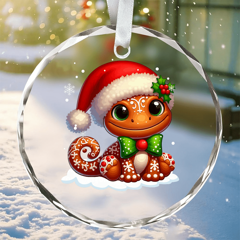 Santa Gingerbread Gecko Baking Cookies Baker Ornament, Crystal Glass ...