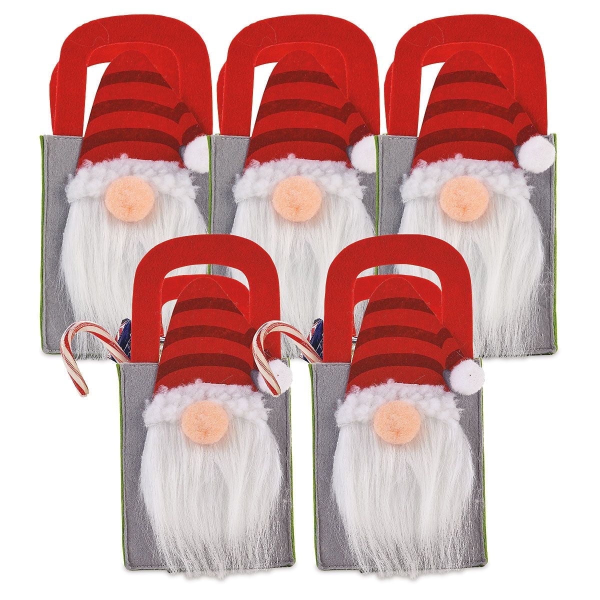 Santa Gnome Christmas Treat Bags with Large Handles, Set of 5 Gift Bags ...