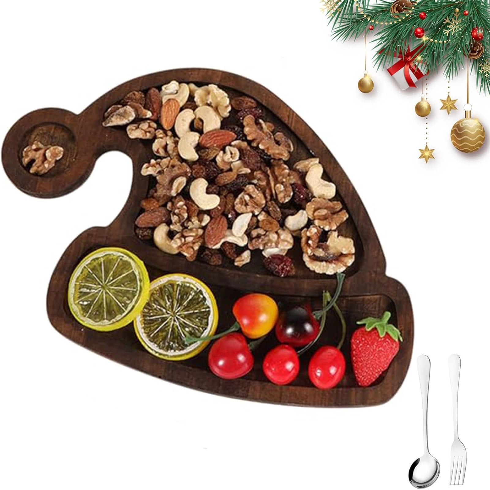 Santa Hat and Christmas Tree Shaped Wooden Serving Plates Set Natural ...