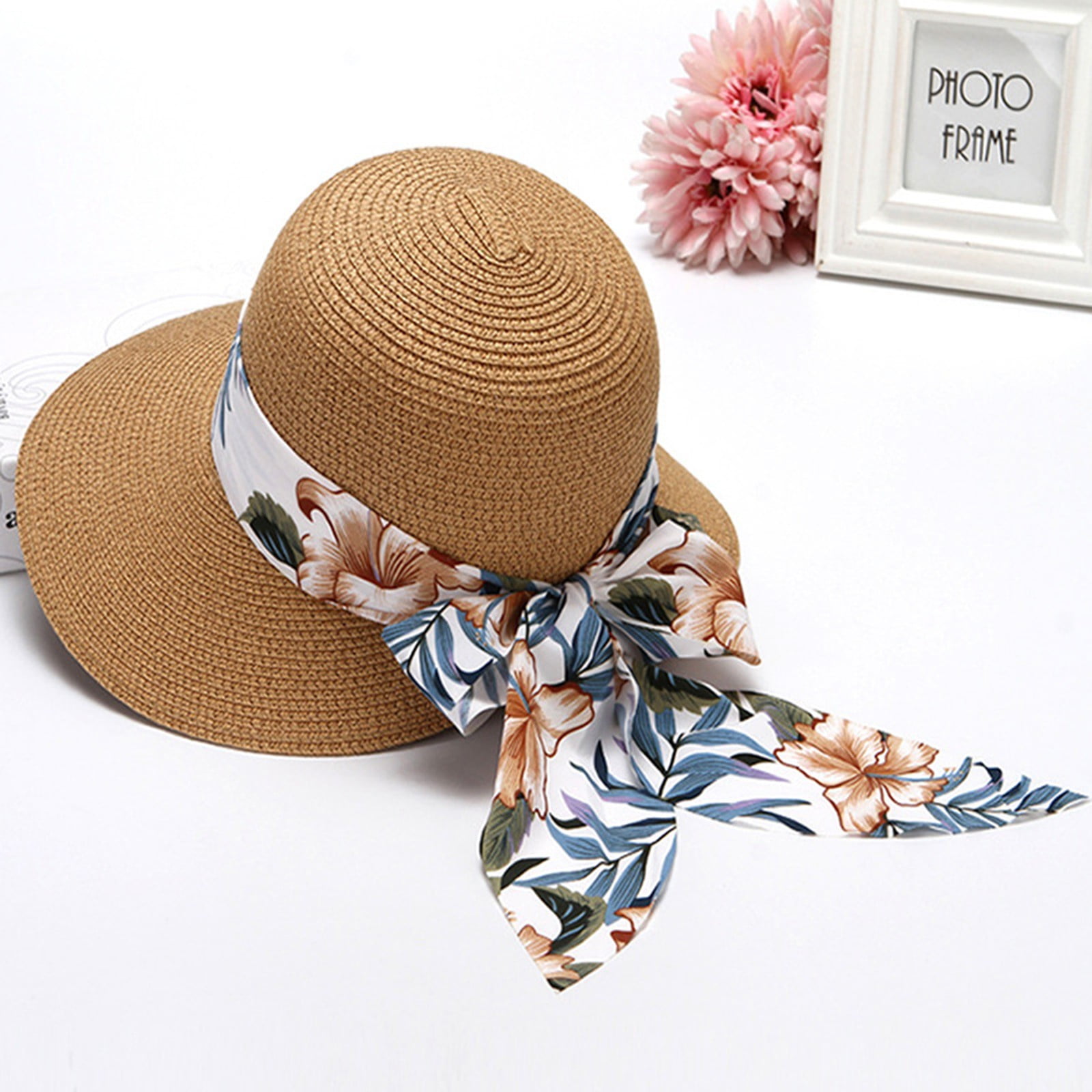 Santa Hat Women Summer Wide Straw Hat Beach Foldable Sun Hats Floppy
