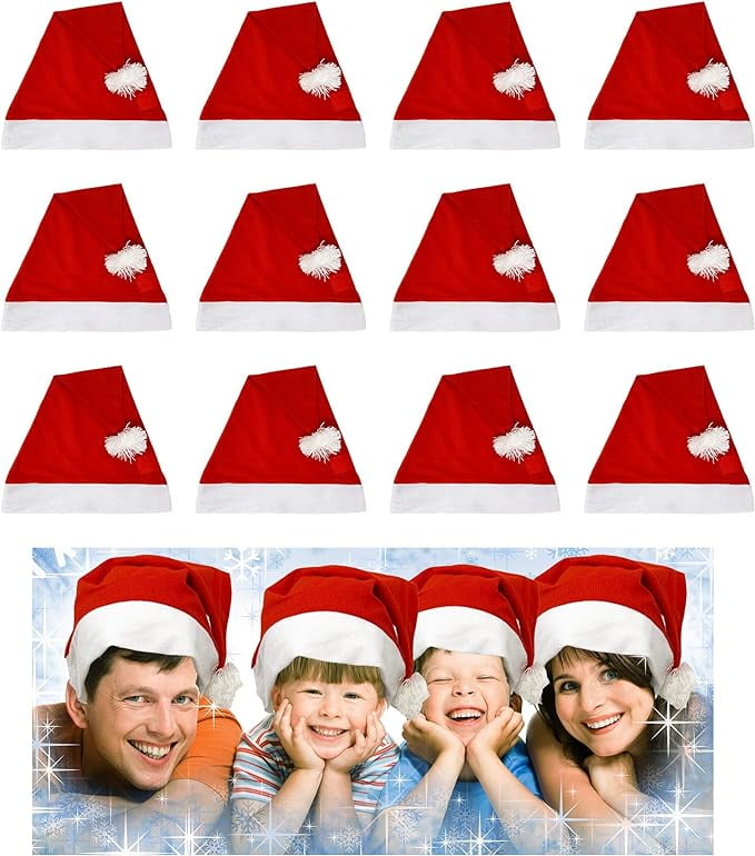 Santa Hats For Kids (12 Pack Bulk) Affordable Red White Santa Hats For ...