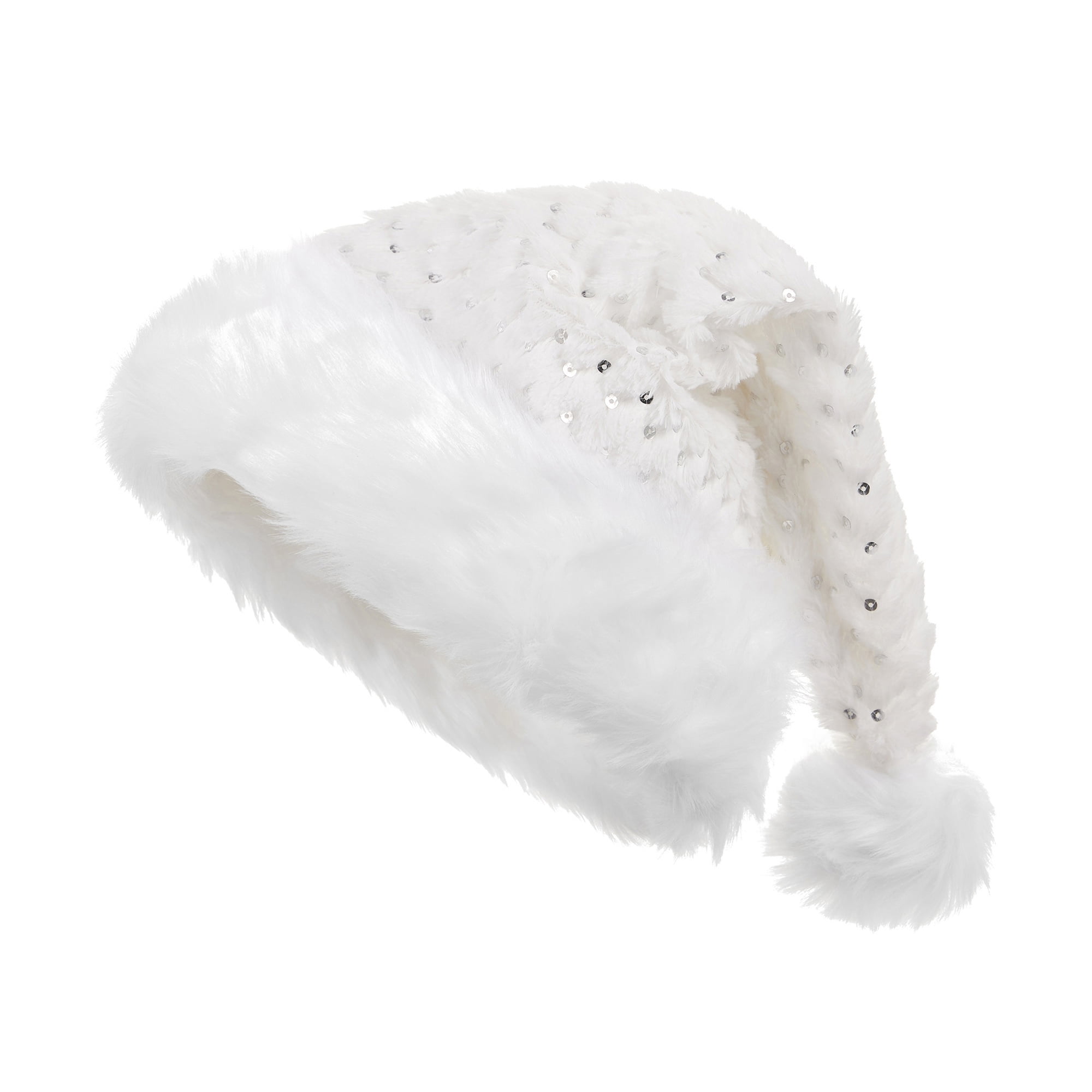 Meihuid Santa Hats for Adults, White Plush Sequins, Bobbles, Christmas ...