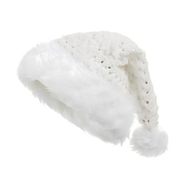 Santa Hats for Adults Christmas Cap White Plush Sequins Santa Hats ...