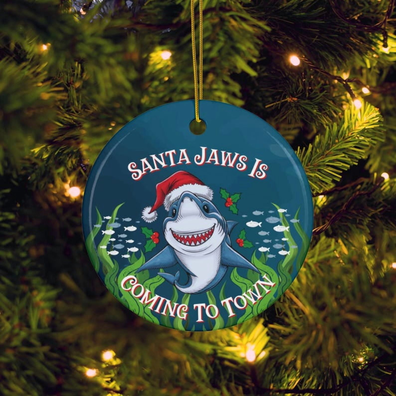 Santa Jaws Shark Pun Ornament 2025, Great White Marine Life Ceramic ...