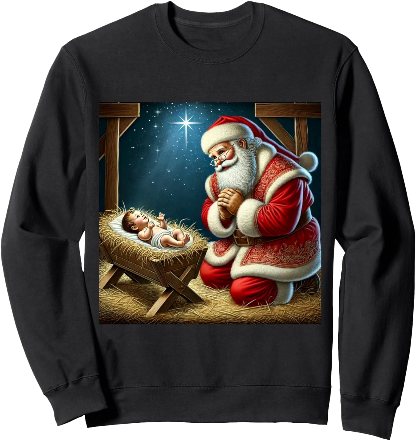 Santa Kneeling Before Baby Jesus Christmas Sweatshirt - Walmart.com