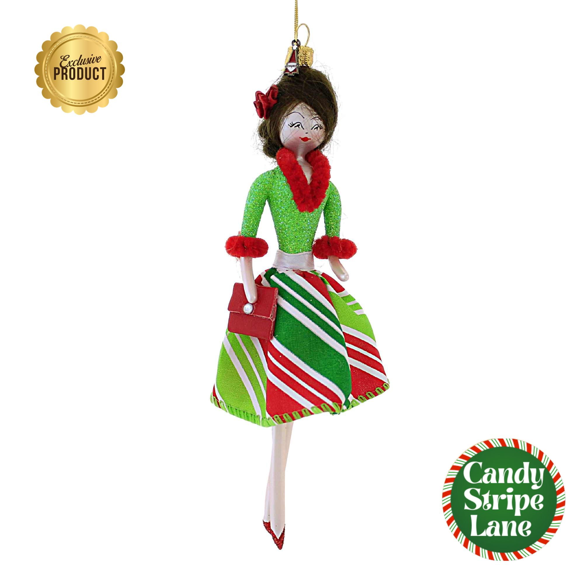 Santa Land 6.50In Bree In Green & Red Candy Striped Short Skirt, Glass, Dames Of Candy Stripe ...