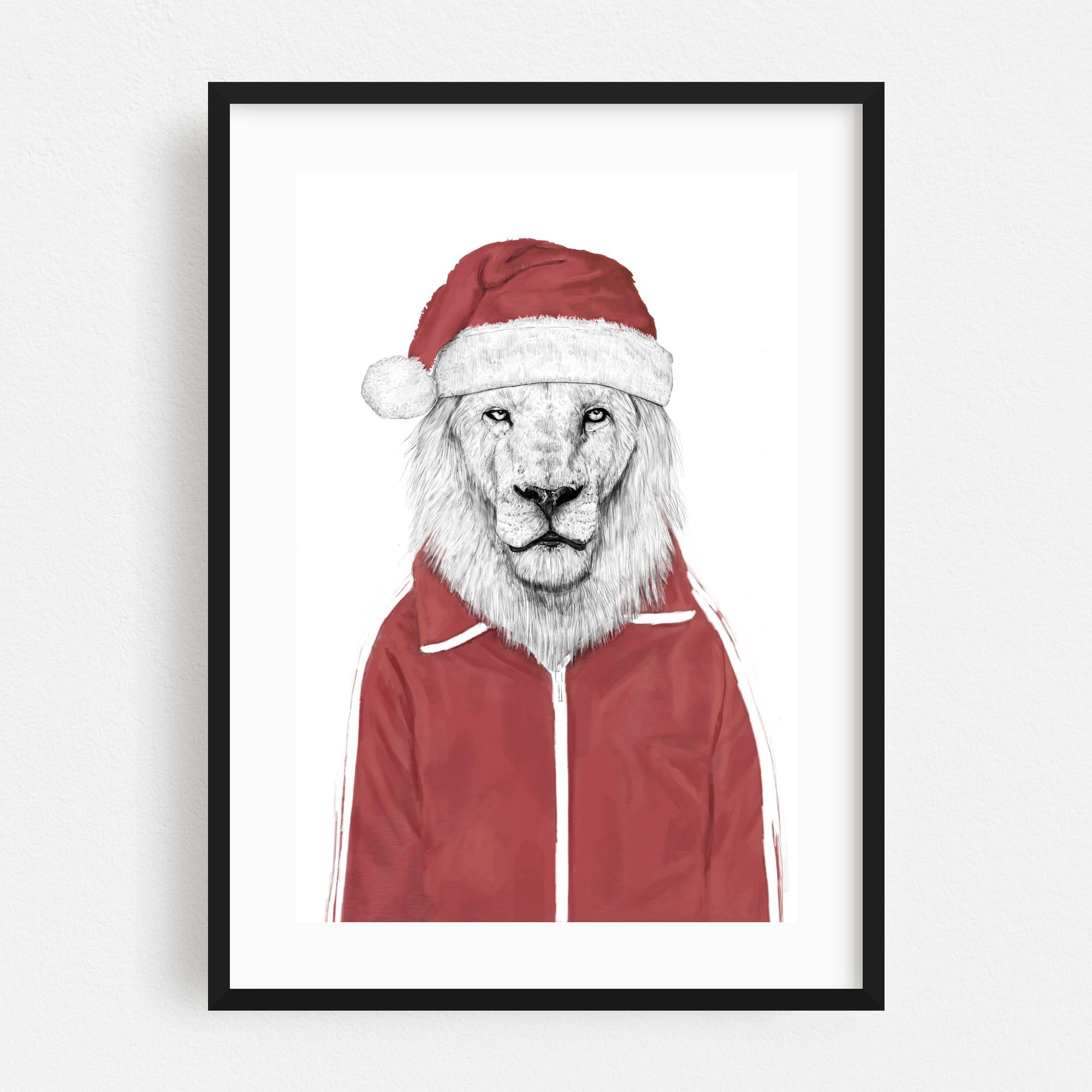 Santa Lion - Illustration Christmas Animal Wildlife Humor Portrait ...