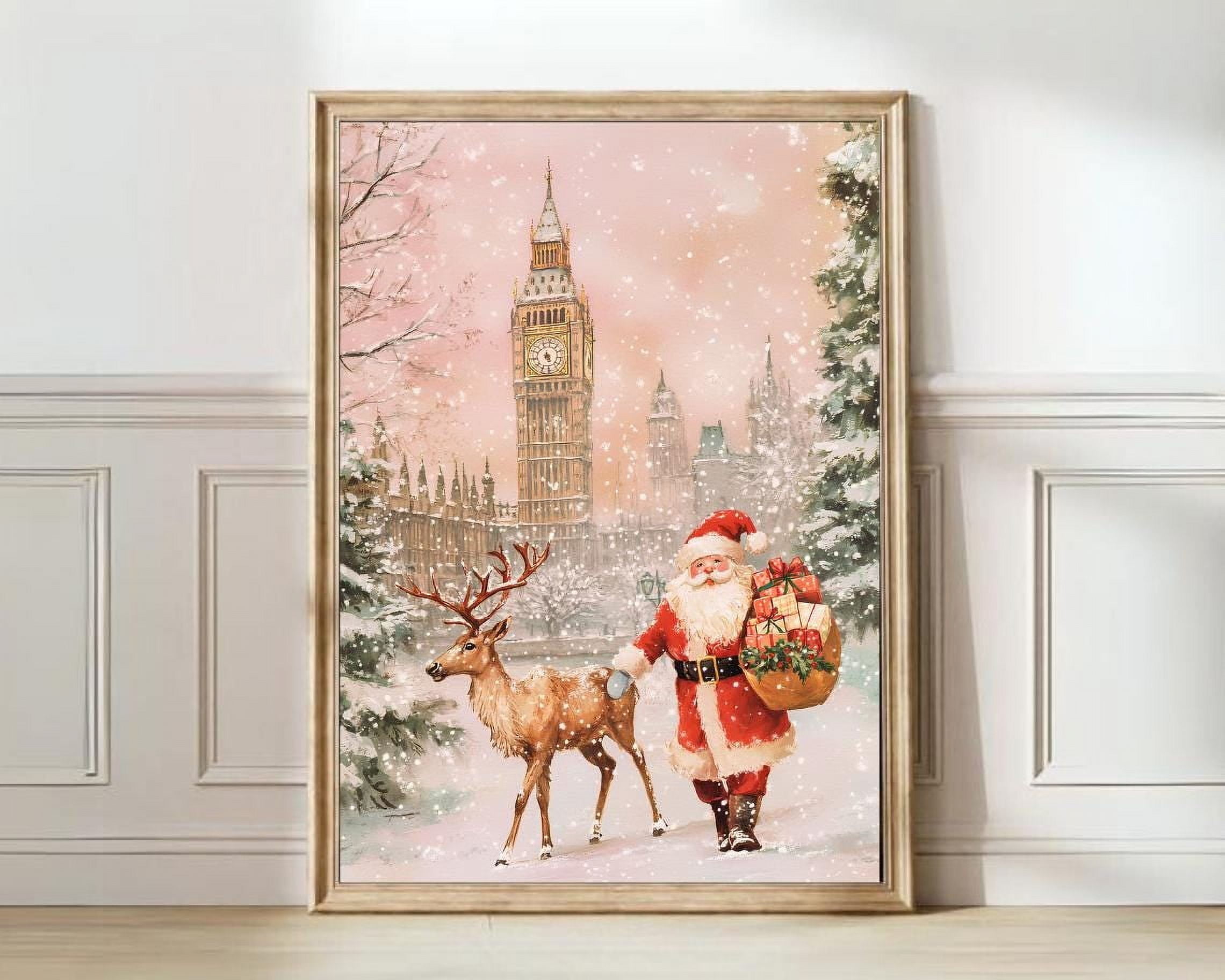 Santa In London Print Print London Santa Print Reindeer Print London ...