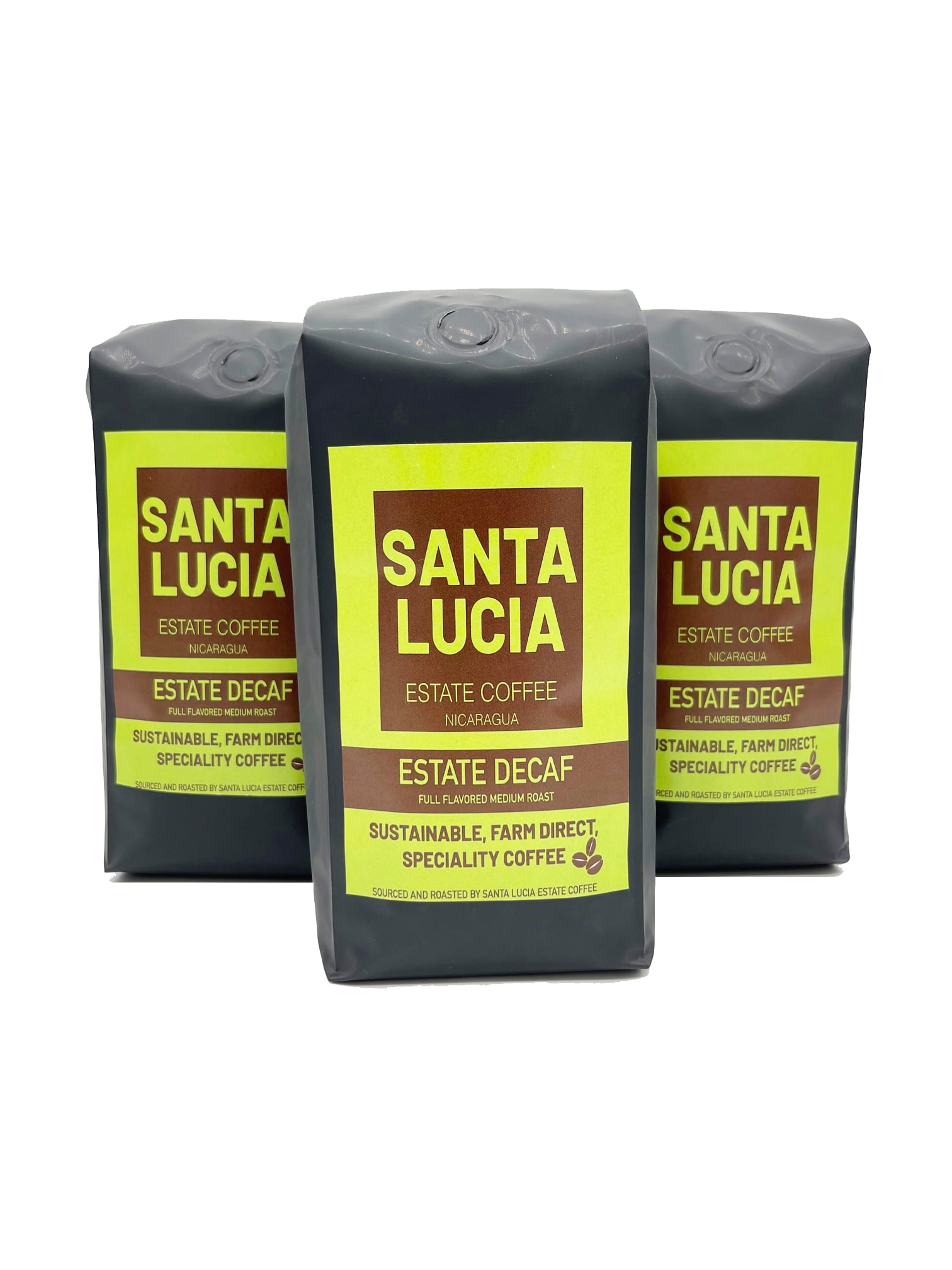 Santa Lucia Coffee Estate Decaf Roast 3 Pounds (3-16oz Bags) Whole Bean ...