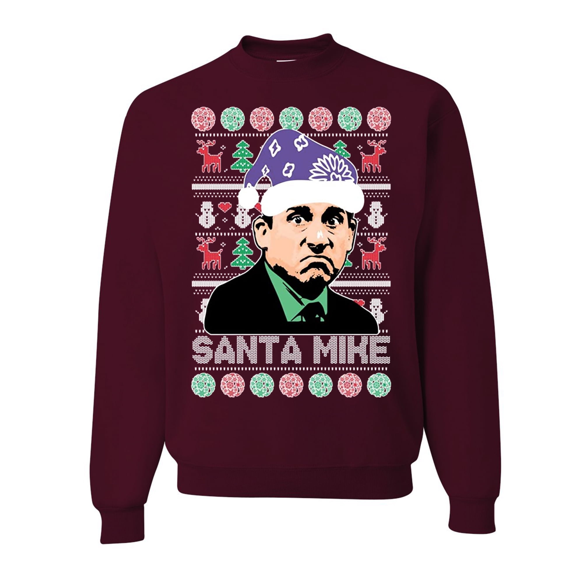 Santa Mike Michael Scott The Office Ugly Christmas Unisex Crew Neck , Maroon, Large - Walmart.com