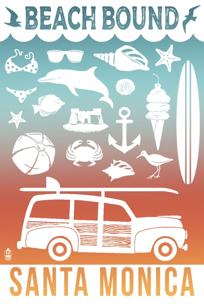 Santa Monica, California, Beach Icons, Beach Bound (36x54 Giclee ...