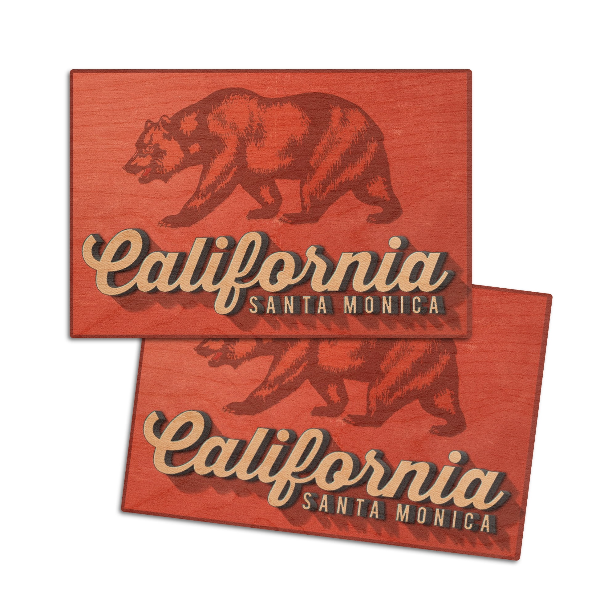 Santa Monica, California, Bear Design (4x6 Birch Wood Postcards, 2-Pack ...