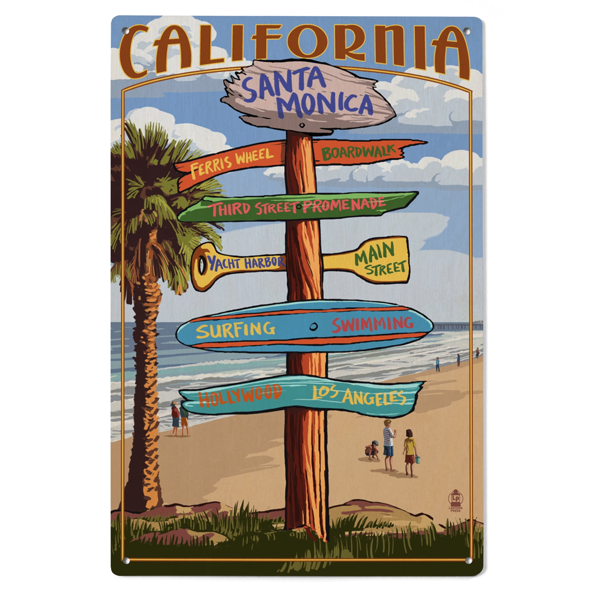 Santa Monica, California, Destination Sign Birch Wood Wall Sign (6x9 ...