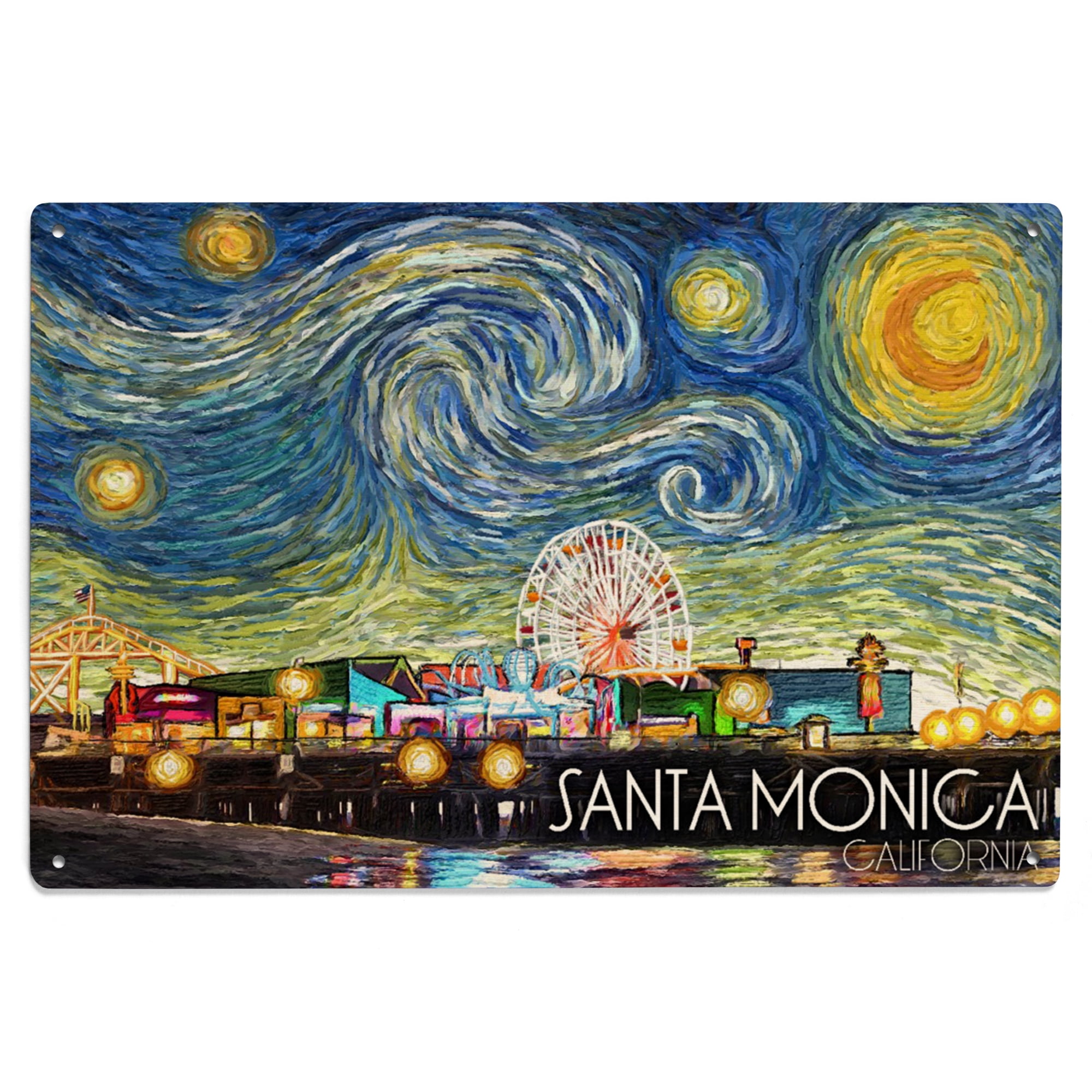 Santa Monica, California, Santa Monica Pier, Starry Night Birch Wood ...