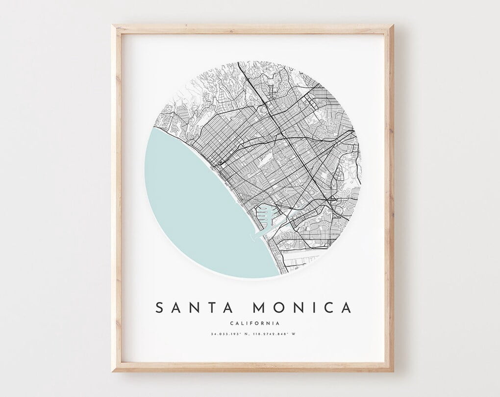 Santa Monica Map Print, Santa Monica Map Poster City Wall Art, Ca Road ...