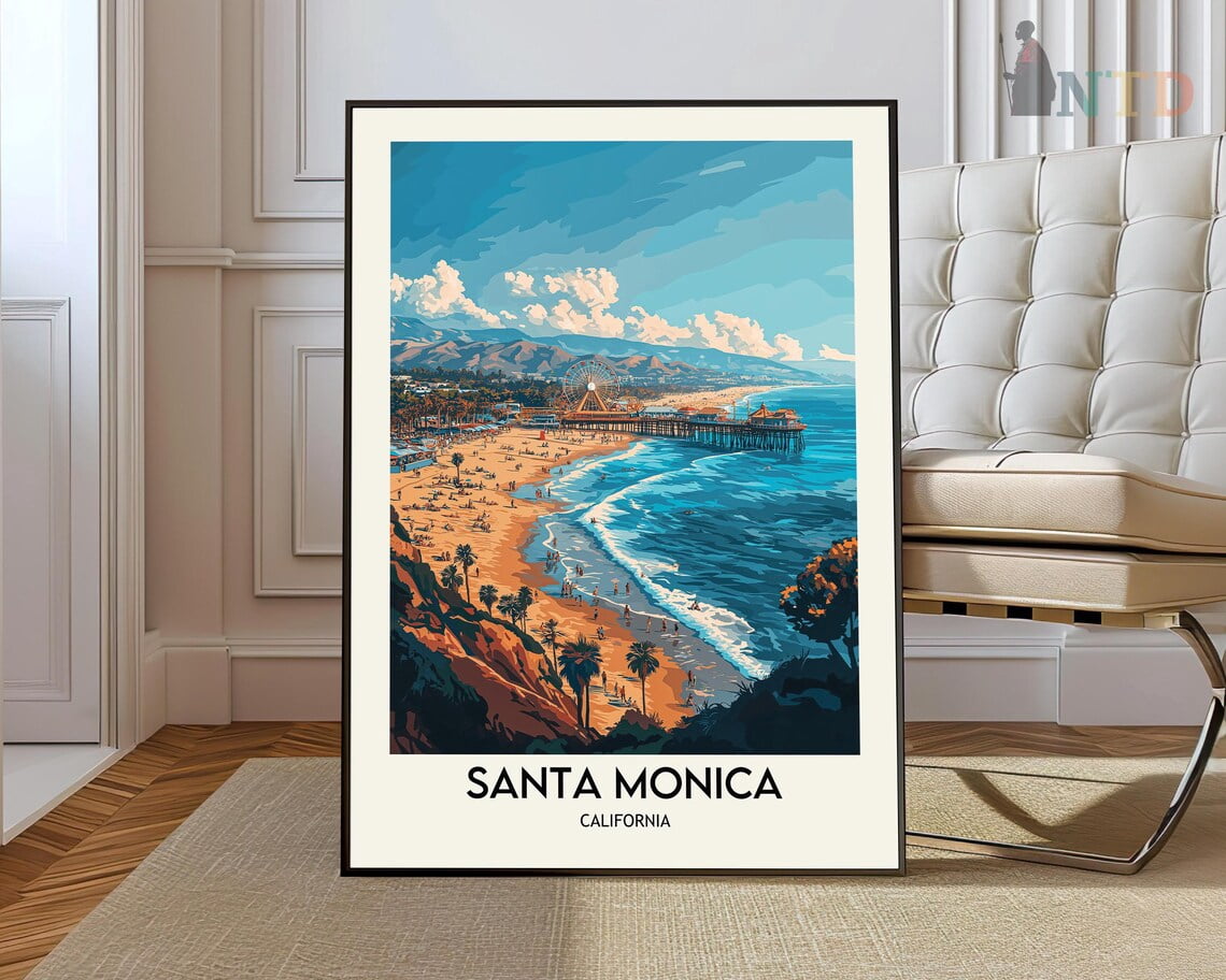Santa Monica Pier Travel Print California Beach Wall Art Santa Monica ...