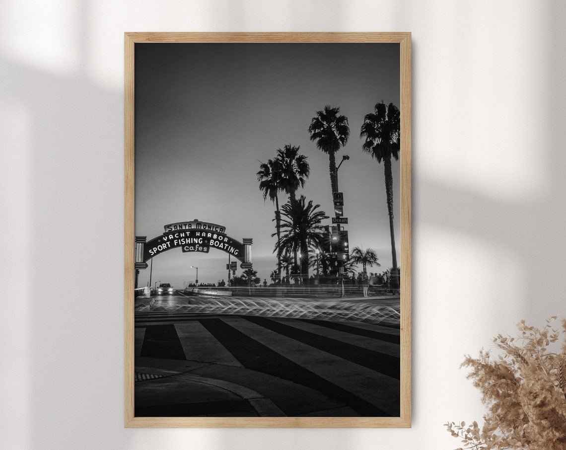 Santa Monica Poster, Black And White Photo, Santa Monica Pier Art ...