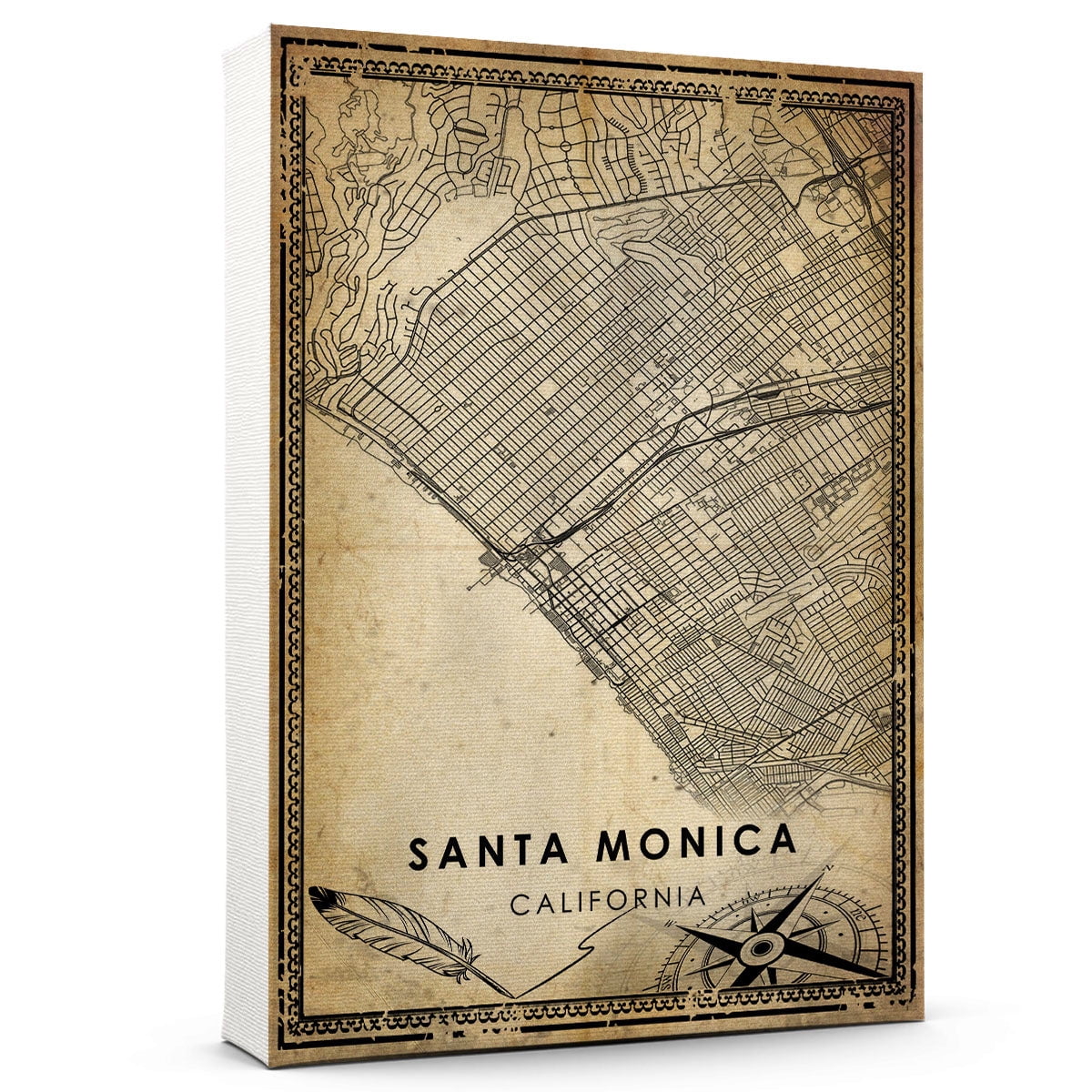 Santa Monica Vintage Map Prints Canvas, California Map Art Canvas ...