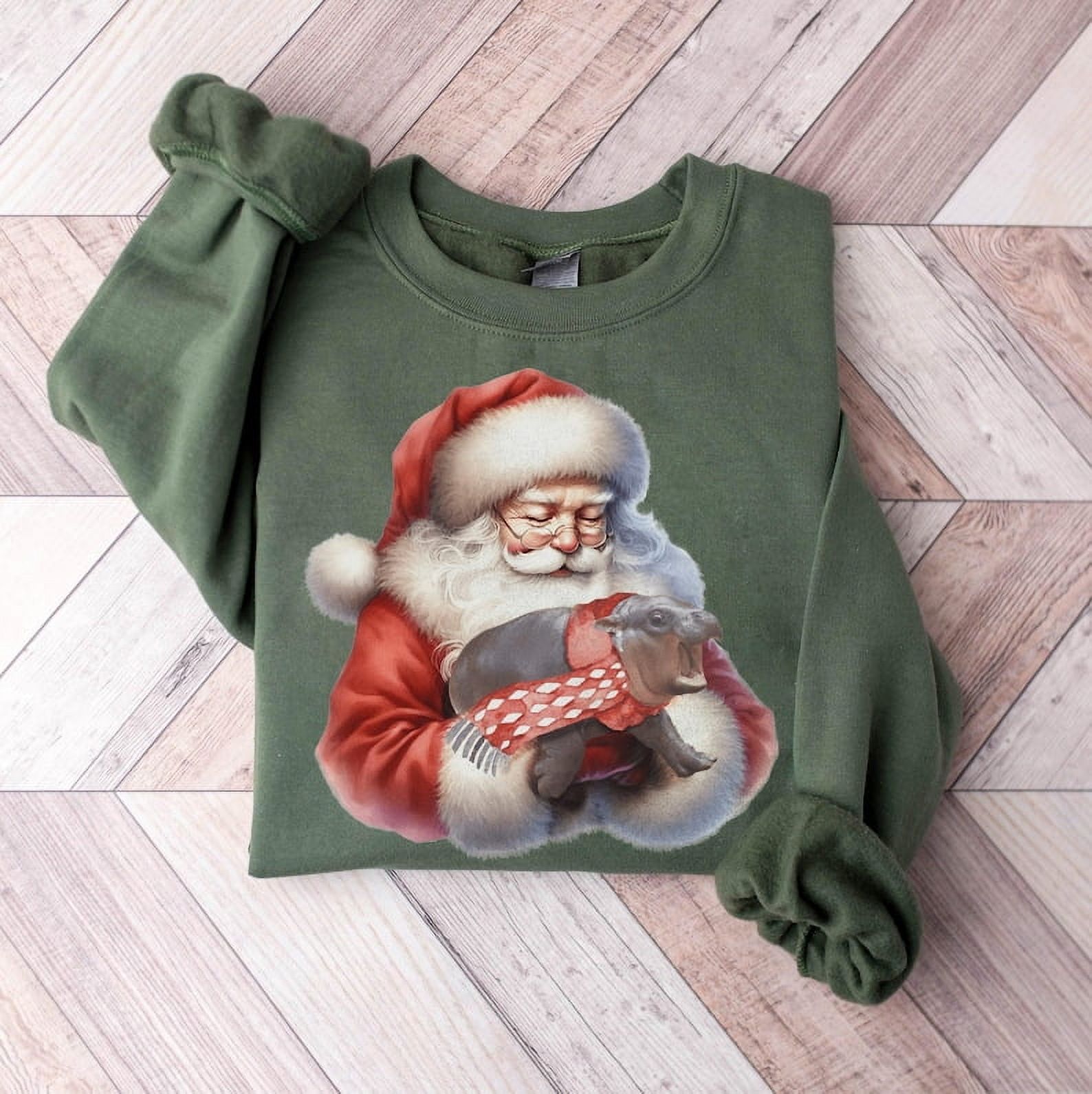 Santa Moo Deng Sweatshirt, Santa Lovers Moo Deng Bouncy Pig Cute Baby ...