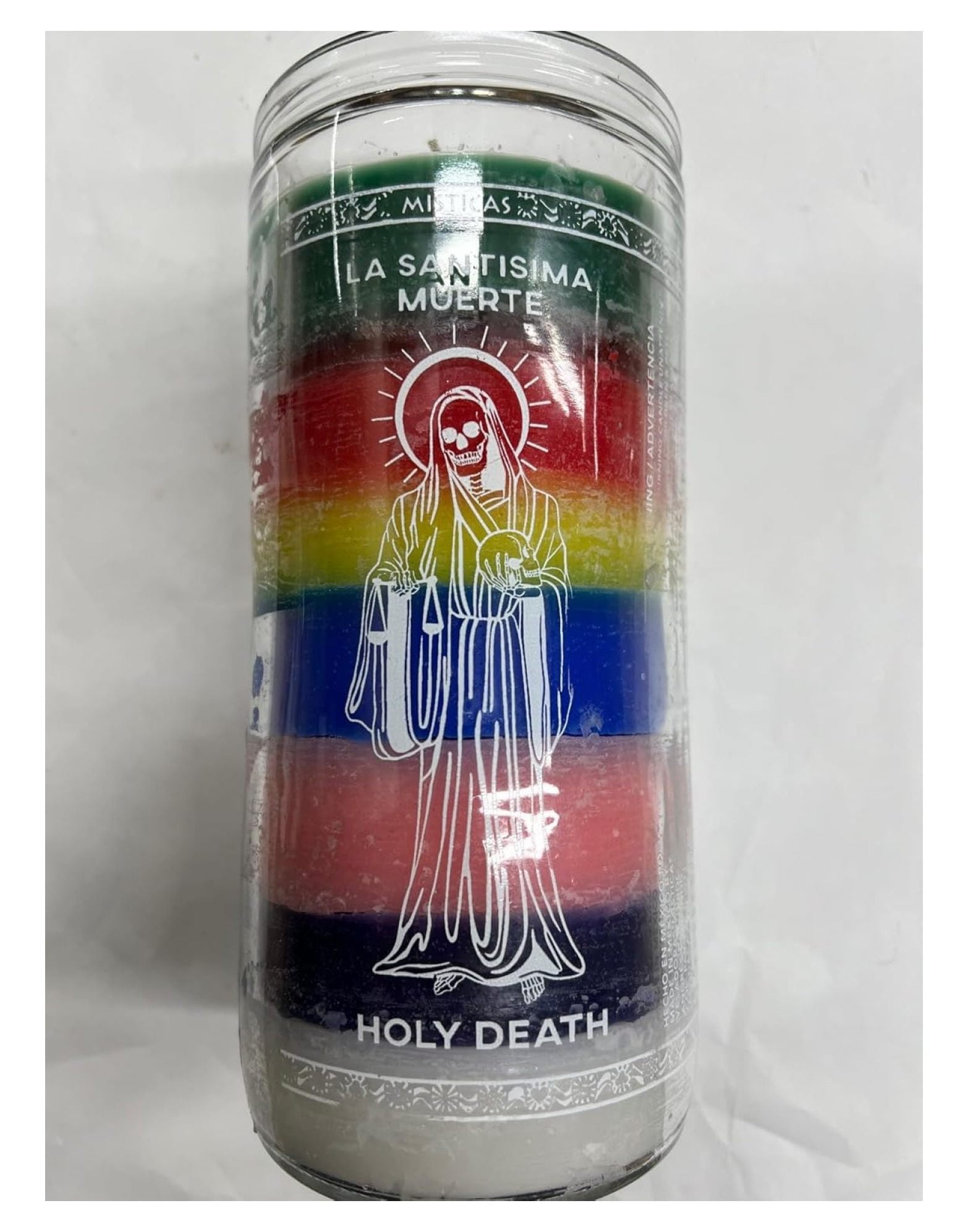 Santa Muerte Candle 14 Day 7 Color Unscented Glass Jar - La Santisima ...