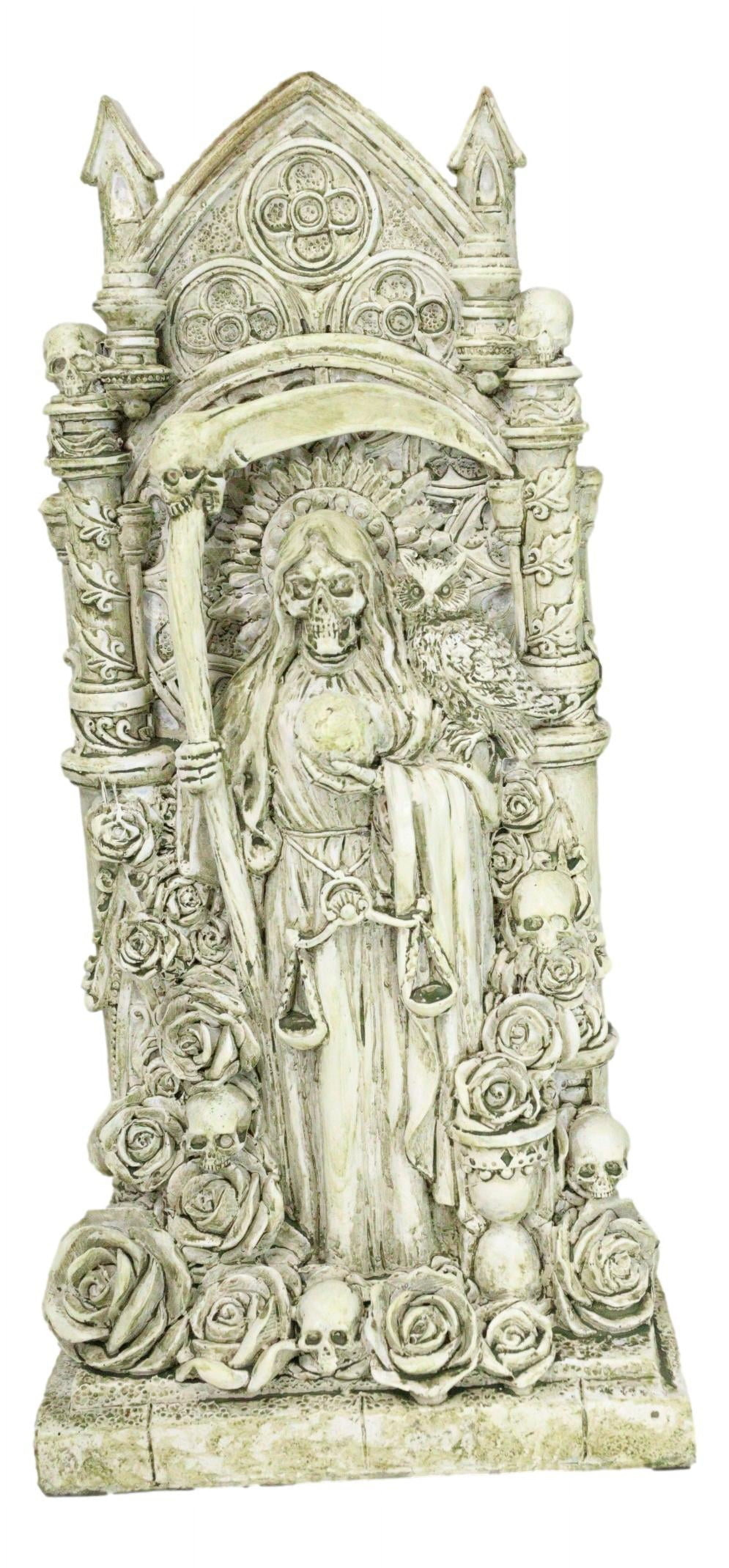 Santa Muerte Holy Death Bone Mother Standing by Skulls Roses Graveyard ...