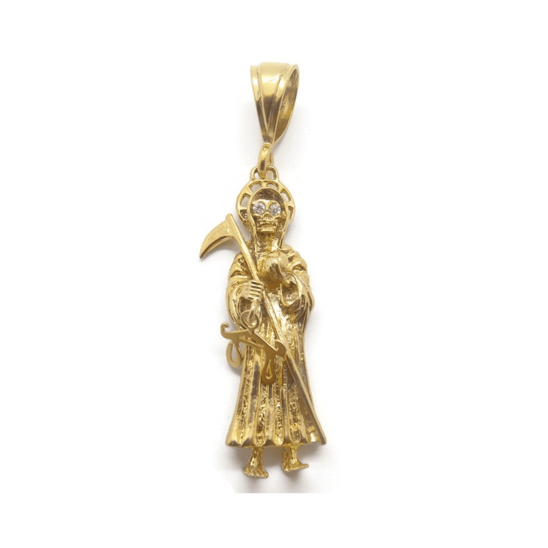 Santa Muerte Holy Death Grim Reaper with Diamond Eyes 14k Solid Yellow ...