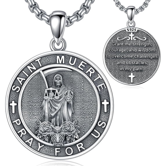 Santa Muerte Necklace for Men Women 925 Sterling Silver Cadena De La ...
