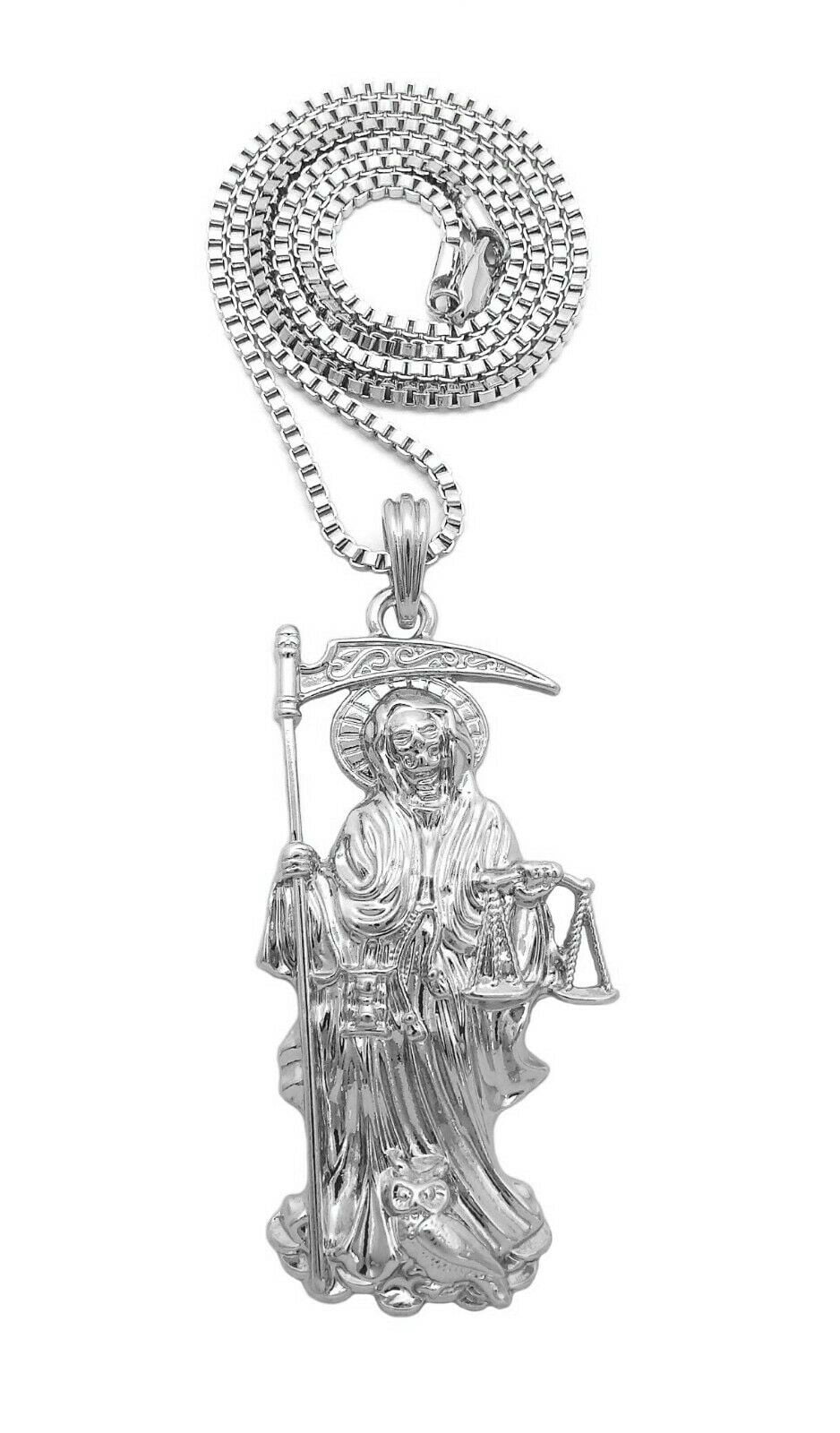 Santa Muerte Our Lady of Holy Death Pendant 2.5mm 24" Box Chain ...