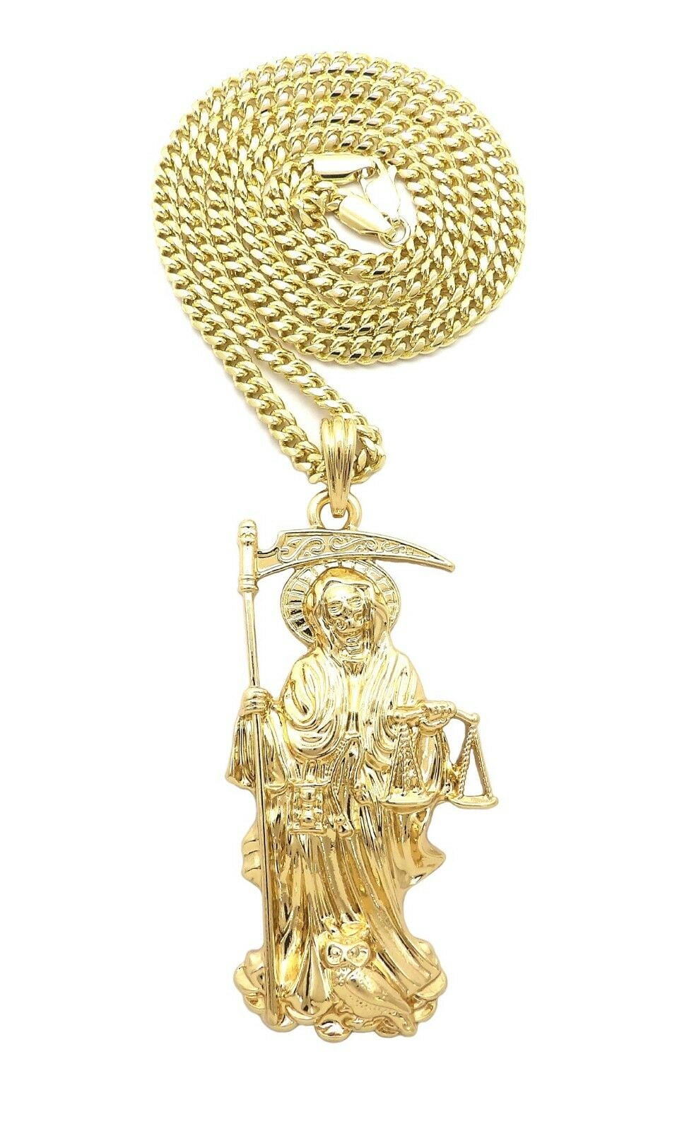 Santa Muerte Our Lady of Holy Death Pendant 4mm 24" Cuban Chain ...