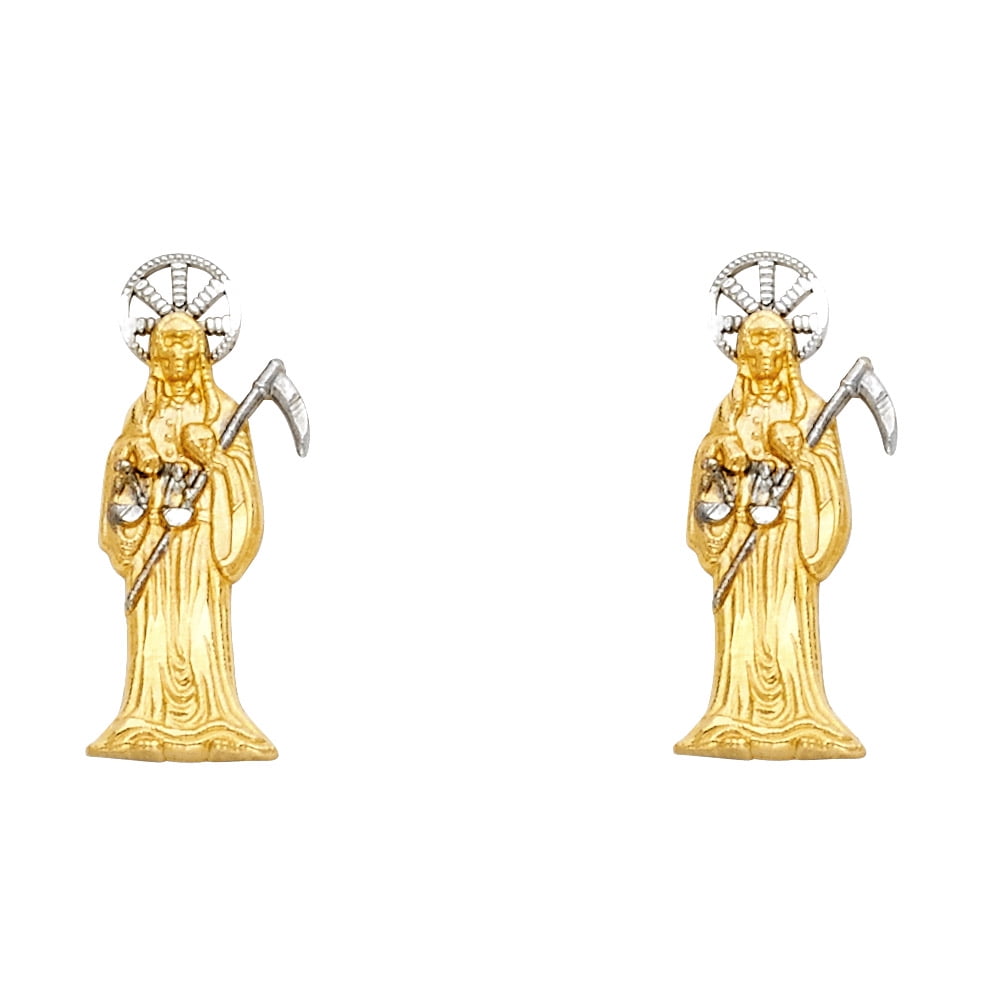 Santa Muerte Post Studs Solid 14k Yellow White Gold Earrings Grim ...