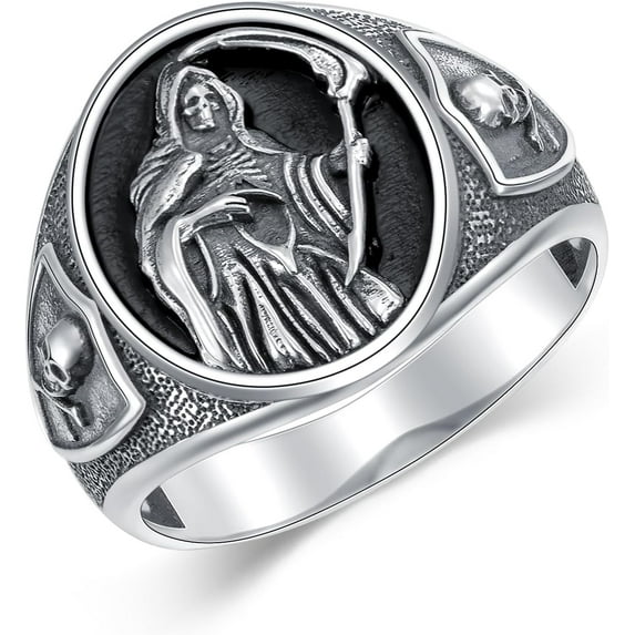 Santa Muerte Ring for Men Size 9/10/11 In 925 Sterling Silver Goth Grim ...