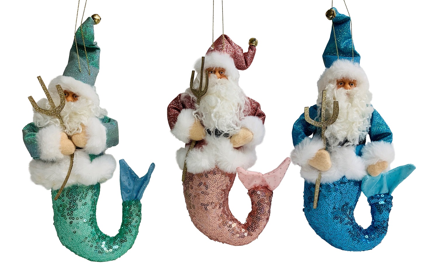 Santa Neptune Mermen Plush Blue Pink Green Christmas Holiday Ornaments ...