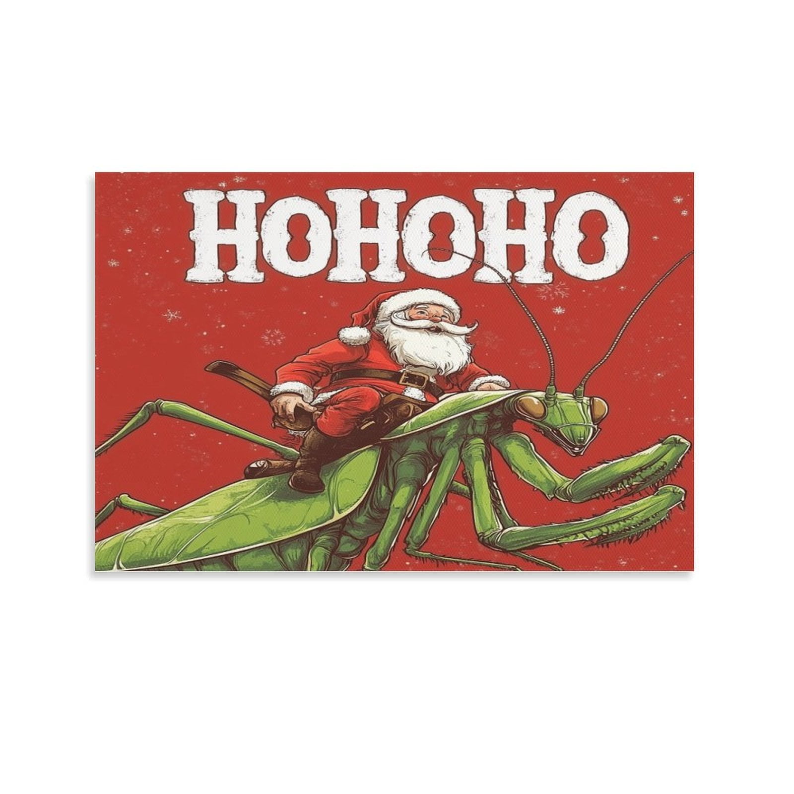 Santa On Praying Mantis Canvas Wall Decor for Bedroom Green Praying ...