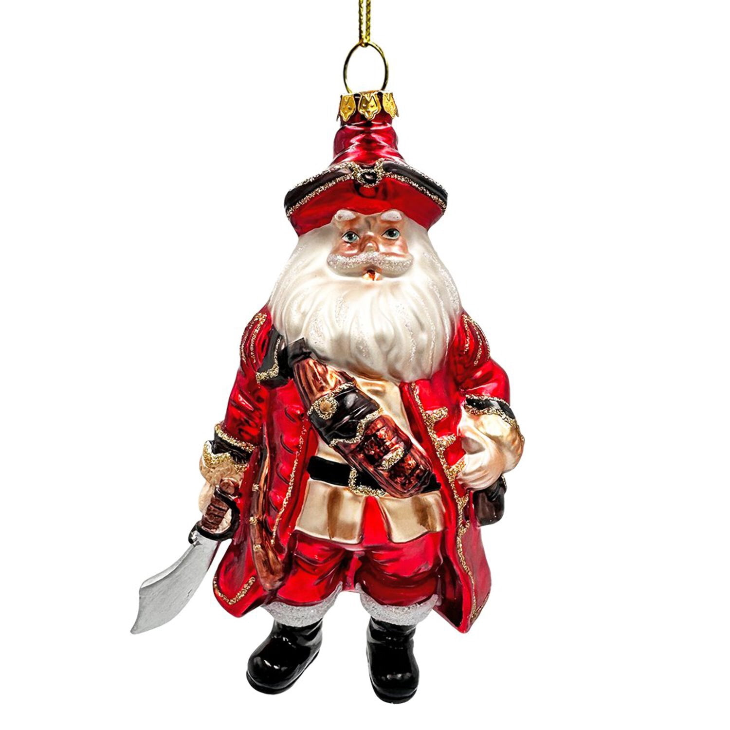 Santa Pirate Glass Christmas Ornament, Sea Sailer Bandit Unique Tree ...