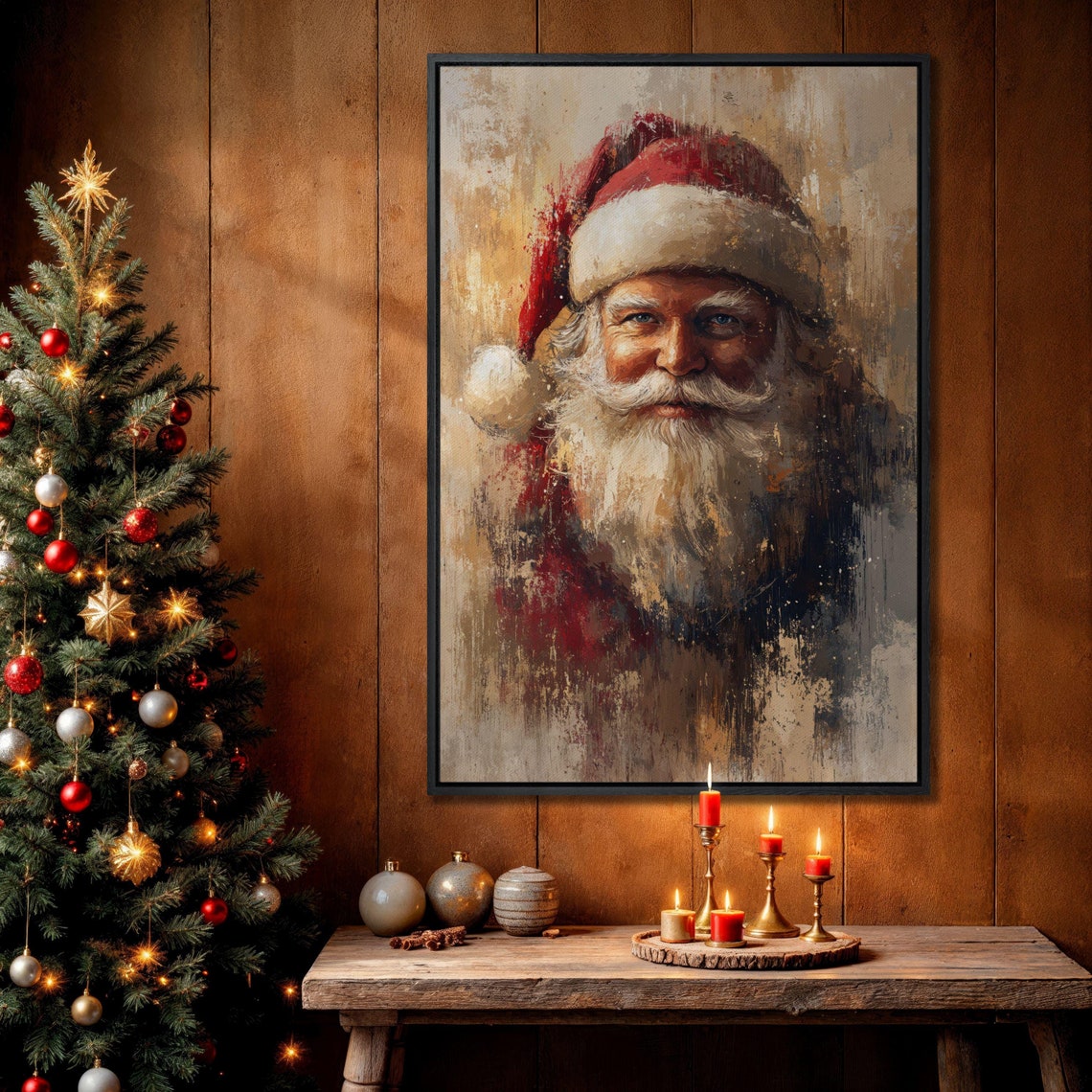 Santa Portrait Poster Spirit Wall Art Cheerful Santa Claus Poster ...