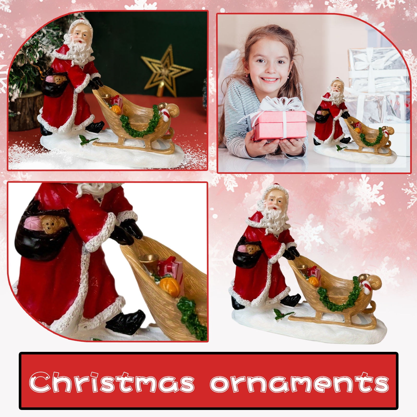 Santa Pushing Sleigh Statue Resin Craft Holiday Party Prop Home Decor ...