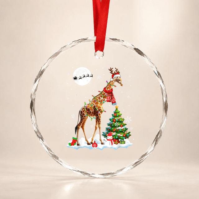Santa Reindeer Giraffe Christmas Tree Zoo Animal Glass Ornament ...