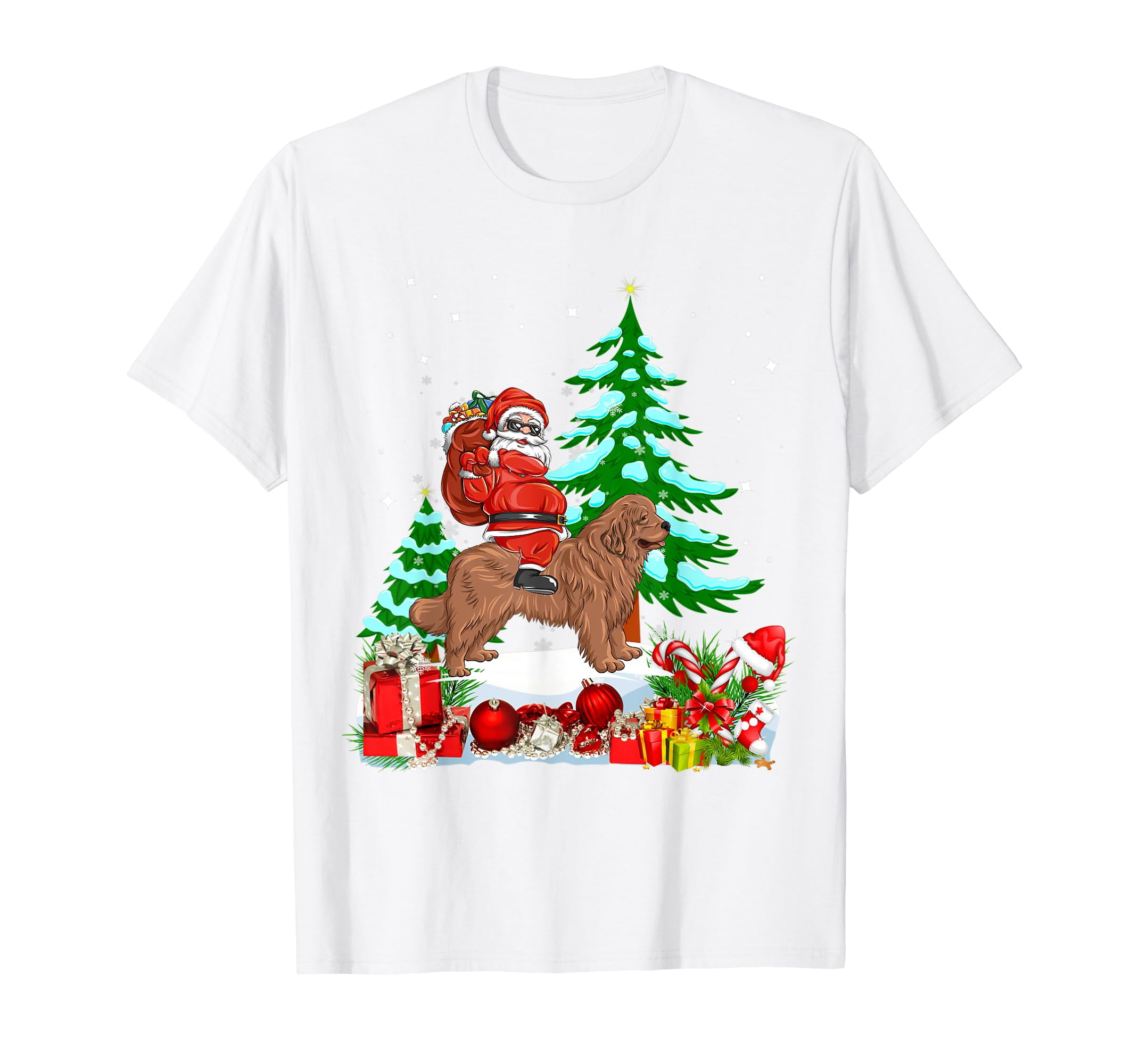 Santa Riding Newfoundland Dog Theme Christmas Newfoundland White T ...