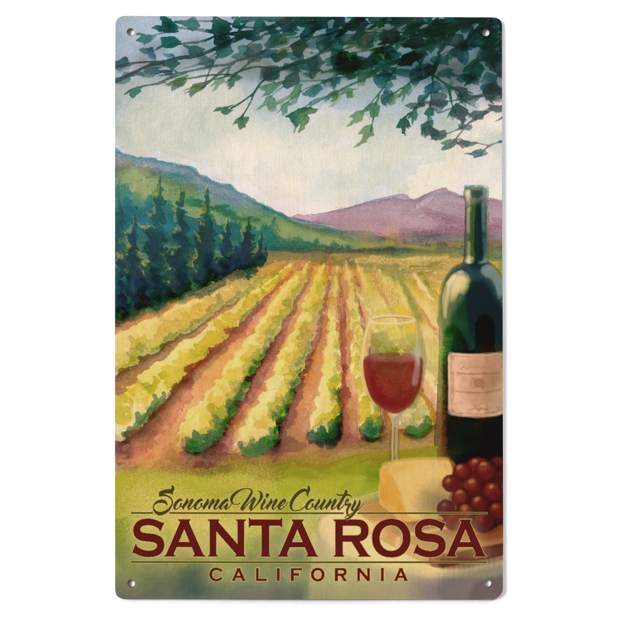 Santa Rosa, California, Sonoma County Wine Country Birch Wood Wall Sign ...