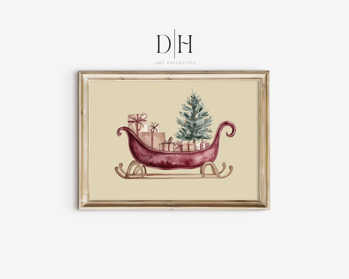 Santa'S Sleigh Poster Vintage Decor, Unframed Poster Size 12x18 ...