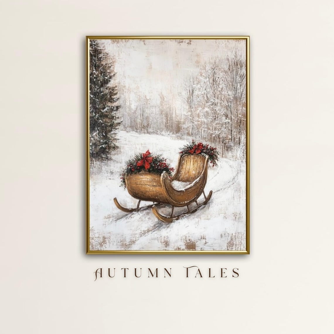 Santa™S Sleigh Poster Wall Art Snowy Forest Print Cozy Winter Scene ...